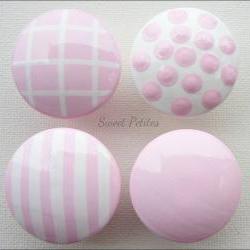 Hand Painted Knob Dresser Drawer Stripes And Polka Dots Baby Pink And White on Luulla